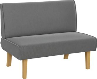 HOMCOM 2 Sitzer Sofa, Couch mit Cord-Optik, Holzbeine, Gepolsterter Polstersofa, Doppelsofa für Schlafzimmer, Wohnzimmer, 110 x 62 x 85 cm, Grau