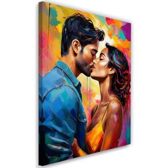 Feeby Bild auf Leinwand - Wandbilder Wohnzimmer Aesthetic - Weiblich M&auml;nnlich Liebeskuss - 40x60 1tlg - Schlafzimmer Wandekoration - Bilder Zimmer - Living 