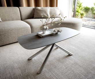 DELIFE Couchtisch Edge Boot 100x50 cm Keramik Beton Grau Sarity Edelstahl geb&uuml;rstet, Couchtische