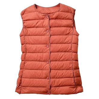 Generic Gilet matelass&eacute; l&eacute;ger &agrave; col rond boutonn&eacute; pour femme - Grande taille, Rouge, 4XL