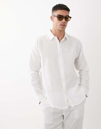 Asos Locker geschnittenes Hemd aus 100% Leinen in Wei&szlig;, Kombiteil