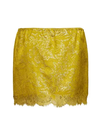 Saint Laurent Womens Mini Skirt Jacquard Lace Yellow Cotton