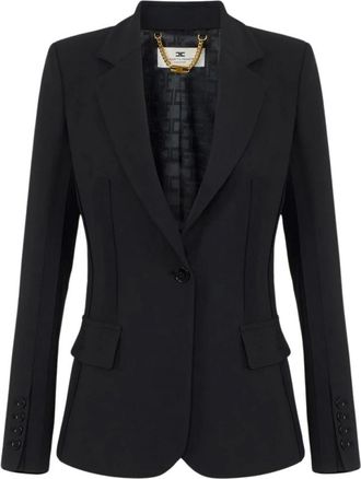 Elisabetta Franchi Femme, Vestes, Noir, Taille: 40 FR Veste en cr&ecirc;pe stretch double couche avec finitions &agrave; bords francs