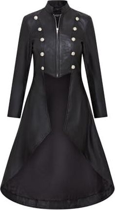 Infinity Leather Manteau Punk en Cuir Pleine Longueur Gothique Edouardien Noir Pour Femme