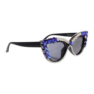 IFUNDOM FOYTOKI Lunettes de Soleil Femme D&eacute;cor&eacute;es de Cristaux Bleues Accessoires de Mode &Eacute;l&eacute;gants pour F&ecirc;tes et Photos Monture Ajust&eacute;e Confortable Plaquettes 
