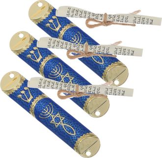 Cabilock 3 St&uuml;ck J&uuml;dische Schriftrollenh&uuml;lle aus Metall 106mm Messianisches Siegel Gold Blau Dekorative Wand und T&uuml;rdekoration Segensrollenkapsel ohne Schriftr