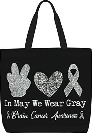 Generic Sac Fourre-Tout En Mai, Nous Portons Du Gris Arc-En-Ciel, Mois De Sensibilisation Au Cancer Du Cerveau Sac Tissu R&eacute;utilisable Sacs En Toile Pour Femme