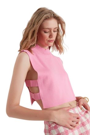 Trendyol Damen Well Tape Detailed Knitwear Blouse Sweater, Rosa, S EU