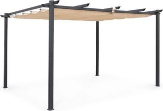 Sweeek Pergola aluminium - Isla 3x4m - Toile beige - Tonnelle id&eacute;ale pour votre terrasse. toit r&eacute;tractable. toile coulissante. structure aluminium