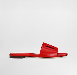 Dolce & Gabbana Pantolette Aus Kalbsleder Und Dg-logo - Frau Pantoletten Und Mules Rot Leder 36