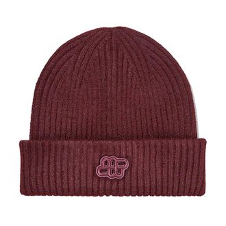 Munthe Femme, Accessoires, Rouge, Taille: ONE Size Bonnet à Côtes avec Emblème Bordeaux