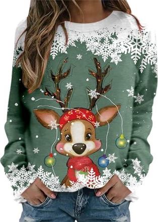 Generic Pull Long Femme Hiver, Chandails de noël à la Mode pour Femmes et Adolescentes, Sweat-Shirt à Manches Longues et col Rond, Chemises de noël avec Graph