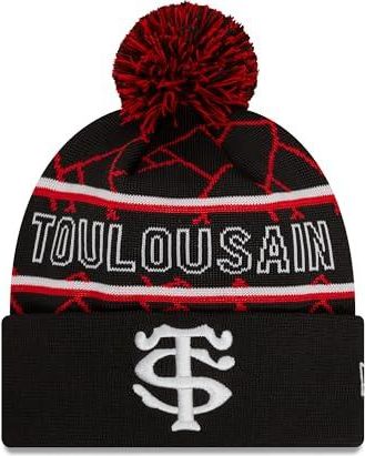 New Era Bonnet &agrave; pompon Stade Toulousain Rugby - Noir et rouge - Bonnet dhiver tricot&eacute; avec pompon, Noir, Taille unique