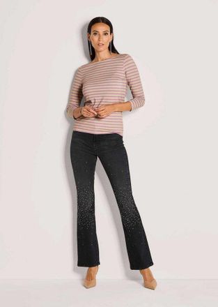 Madeleine 3/4-Arm-Shirt Ringelshirt mit U-Boot-Ausschnitt, Halbarm Viskoseshirt mit Ringeloptik und 3/4-Arm