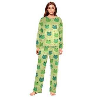 Alaza Ensemble de pyjama en polaire pour femme, grenouille mignonne pour femmes, vêtements de détente deux pièces, vêtements de nuit, pyjama thermique, supe