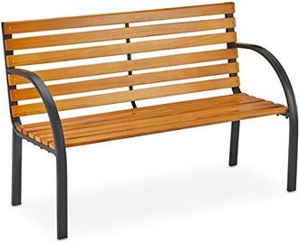 Relaxdays Gartenbank, 2-Sitzer, Hartholz Streben, Stahl, Outdoor, Balkon & Terrasse, Bank, HBT 84 x 122 x 60 cm, Natur, 10036067