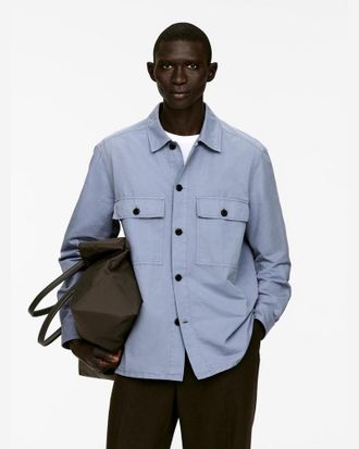 Arket Overshirt Aus Baumwolle Und Leinen -Blau