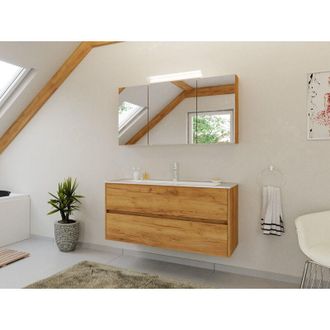 Magnolia Home Badm&ouml;bel Set Taifun 2tlg. 120 cm mit Spiegelschrank eiche gold
