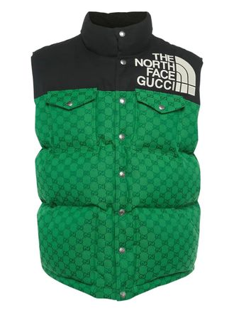 Gucci x The North Face Weste mit GG an der Brust - Gr&uuml;n