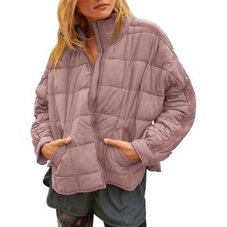 Generic Veste matelass&eacute;e l&eacute;g&egrave;re pour femme avec fermeture &eacute;clair et poches - Manteau dhiver court et d&eacute;contract&eacute;, rose, XL
