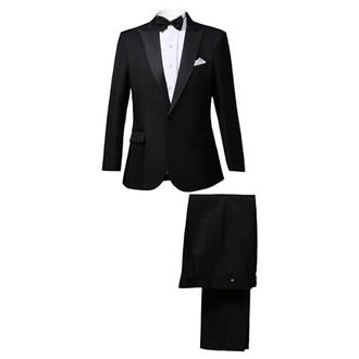 Generic Costume de f&ecirc;te pour homme de couleur unie, coupe ajust&eacute;e, blazer &agrave; un bouton, tenue 2 pi&egrave;ces, smoking pour homme, Noir, XXS