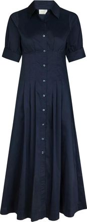 Neo Noir Femme, Robes, Bleu, Taille: 46 FR Robe en Popeline Bleu Marine avec Manches Bouffantes