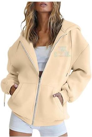 Generic Veste de surv&ecirc;tement pour femme avec capuche et fermeture &eacute;clair - Sweat &agrave; capuche surdimensionn&eacute; - Manches longues - Style d&eacute;contract&eacute; - Veste bomber