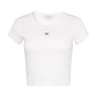 Calvin Klein Woven Label 2x2 Baby Rib Tee - - Tops - Damen - Wei&szlig; - M