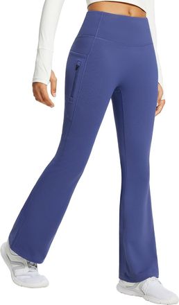 Baleaf Damen Fleece Lined Thermo Yogahose Bootcut Flare Leggings High Waist Warmhose Winterhose Cargohose mit Taschen Blau 3XL