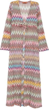 Missoni Femme, Pulls, Multicolore, Taille: 38 FR Macro Zig Zag Lam&eacute; Viscose Long Cardigan