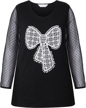 Miamoda T-Shirt Langarmshirt A-Linie Zierschleife Mesh-&Auml;rmel