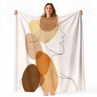 Generic Plaid B&eacute;b&eacute; 127 x 152 cm Ultra Doux - Couverture Minky L&eacute;g&egrave;re Blanc Laiteux pour Berceau et Poussette - Abstrait Ligne De Visage F&eacute;minin Cercle Th&egrave;me H