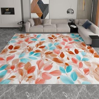 Generic Tapis de Chambre Minimalist Couleur Orange, Paillasson Moquette de Salon &agrave; Poils Ras, Belles Feuilles Imprim&eacute; Lavable Tapis Int&eacute;rieur pour D&eacute;cor de Cu