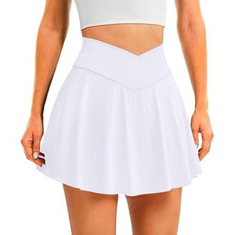 Generic Jupes de yoga pliss&eacute;es pour femme avec short taille haute A-Line Jupe de sport mince extensible &eacute;vas&eacute;e couleur unie mini jupe de danse avec taille &eacute;la