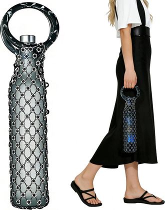 Generico Weinflaschenhalter - Wiederverwendbare Reisebox mit Gl&auml;sern und Griff aus Harz, Flaschenhalter aus Netzstoff, f&uuml;r Picknick, Geburtstag, Hochzeit, Fami