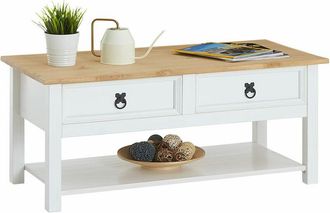 IDIMEX Table basse tequila style mexicain avec 2 tiroirs, en pin massif finition teint&eacute;e/cir&eacute;e