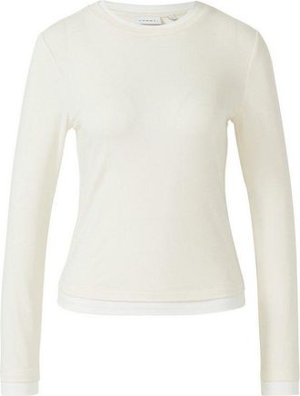 Comma Langarmshirt T-Shirt Longsleeve aus Viskose mit Kontrast-Doppelb&uuml;ndchen