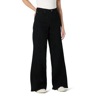 Amazon Essentials Jean Jambes Larges, Taille Haute et Faible &Eacute;lasticit&eacute; Femme, Noir, 40-42