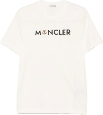 Moncler Homme, Tops, Blanc, Taille: XL T-shirt en coton avec logo