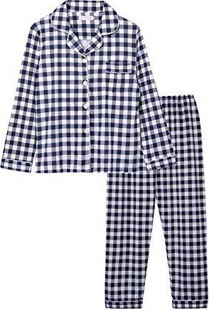 Minetom Ensembles de Pyjama Femme 2 Pièces Bouton Vêtements de Nuit À Carreaux Manches Longues Col V Chemise et Pantalon Style B 38