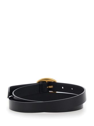 Saint Laurent Womens Belt With Oval Buckle - Black Leather