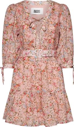 Silvian Heach Femme, Robes, Rose, Taille: 36 FR Robe Florale avec D&eacute;tail &agrave; la Taille