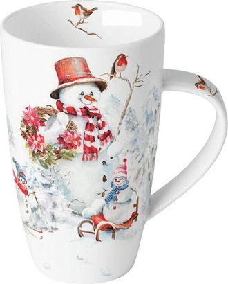 Ambiente Jumbotasse Kaffee/Tee Porzellantasse XXL Henkelbecher 600 ml Schneemann Winter serie sporty snowmen