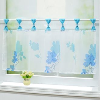 Joyswahl Scheibengardine Voile Bistrogardine Maria mit Blumenmotive Transparente Kurzstore HxB 60x140cm Blau 1er Pack