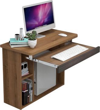 Generic Computertisch Hängend Bürotisch Wandmontage Mit Stauraum Schreibtisch Klein Gaming Tisch Für Arbeitszimmer Wohnzimmer Büro,kleine Räume(Walnut,39.5 L(