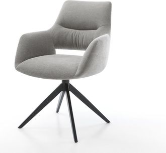 DELIFE Drehstuhl Yago-Flex mit Armlehnen Strukturstoff Soft Grau Kreuzgestell breit Schwarz 360&deg; drehbar Wippfunktion Taschenfederkern, Esszimmerst&uuml;hle