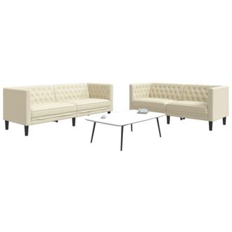 vidaXL Vidaxl - Ensemble de canap&eacute; Chesterfield 2 pcs cr&egrave;me similicuir