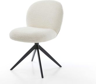 DELIFE Drehstuhl Nube-Flex Bouclé Weiß Kreuzgestell breit Schwarz 360° drehbar Wippfunktion Taschenfederkern, Esszimmerstühle