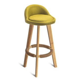 Generic K&uuml;chentheken-Barhocker, hohe Barhocker aus Massivholz mit Leinenbezug f&uuml;r Sitz, R&uuml;ckenlehne und Fu&szlig;st&uuml;tze