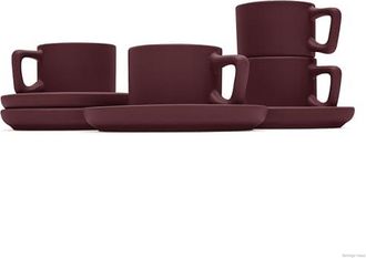 Berlinger Haus Leonardo Collection Lot de 4 + 4 tasses &agrave; expresso, bordeaux mat, de qualit&eacute; sup&eacute;rieure, &eacute;l&eacute;gantes et faciles dentretien